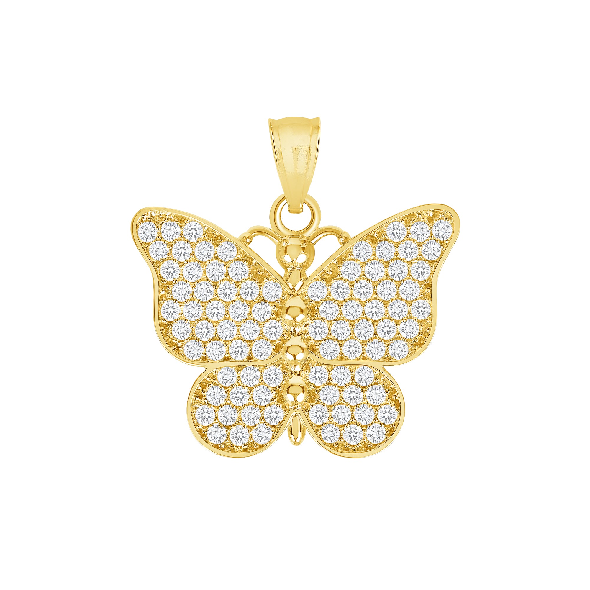 CZ Studded 14K Yellow Gold Butterfly Pendant – Oro One