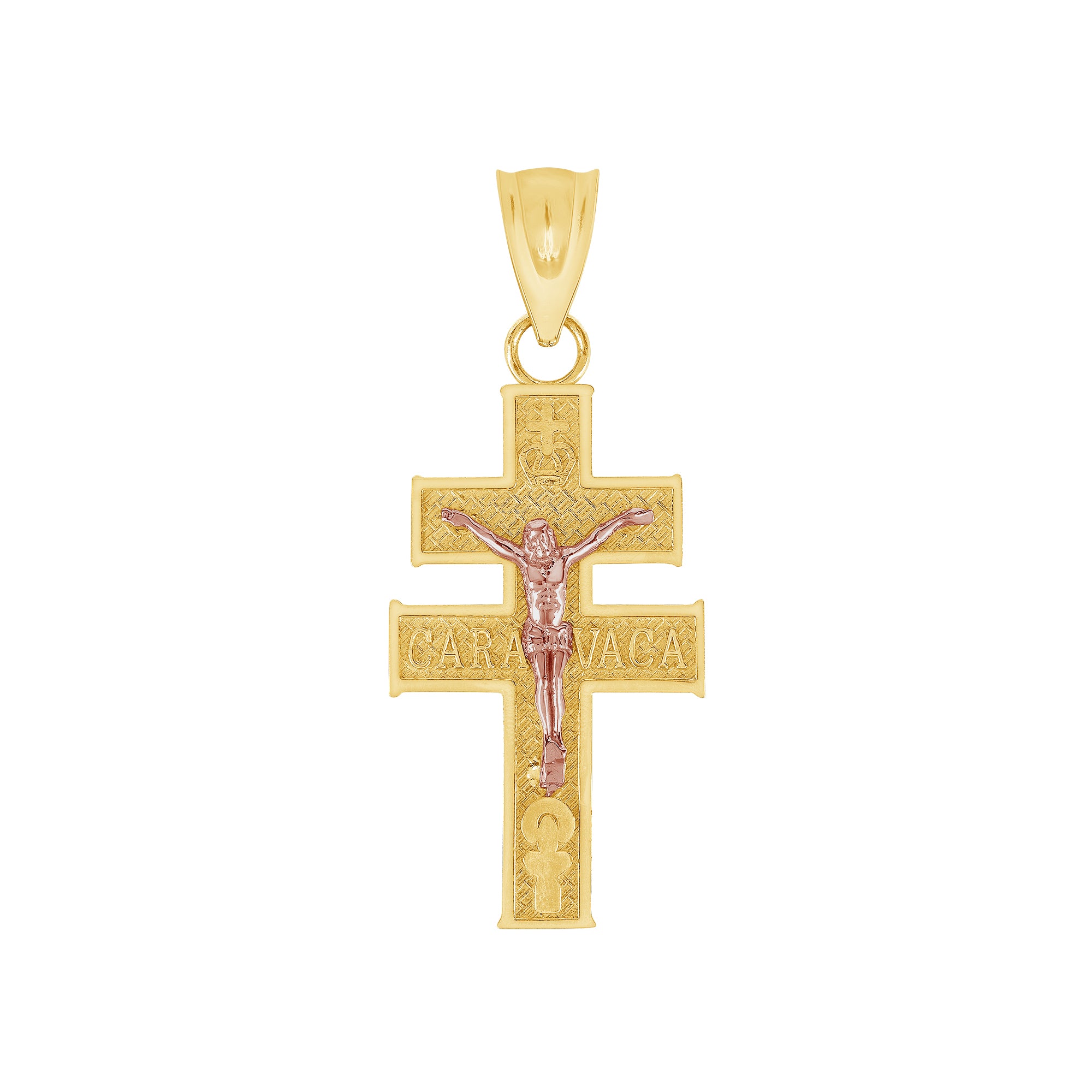 14K Two-Tone Double Cross Cara Vaca Crucifixion Solid Yellow and Rose ...